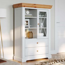 Pharao24.de Esszimmer Highboard massiv Kiefer im Landhausstil Glast&uuml;r
