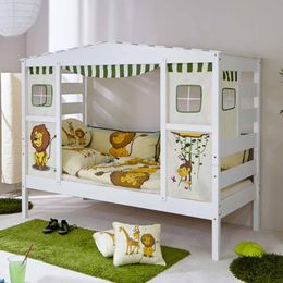 Pharao24.de Jungen Kinderbett in Wei&szlig; Kiefer massiv Dschungel Design