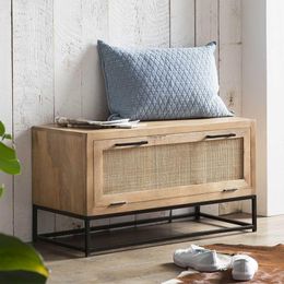 Pharao24.de Garderobenbank Flur aus Rattan Mangobaum Massivholz