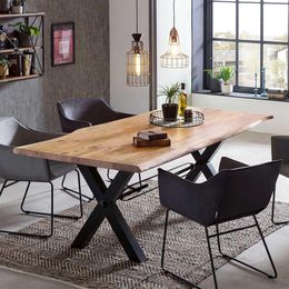 Pharao24.de Akazie Massivholztisch mit Metallgestell Industrie Look