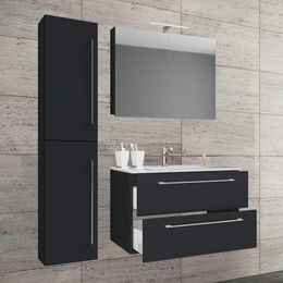 Pharao24.de Waschplatz Set schwarz wei&szlig; in modernem Design 46 cm tief (dreiteilig)