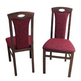 Pharao24.de Stuhl Set in Nussbaumfarben Buche massiv Rot Stoff (2er Set)