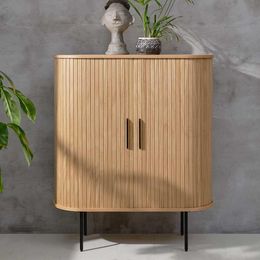 Pharao24.de Skandi Esszimmer Highboard in Eichefarben Vierfu&szlig;gestell aus Metall