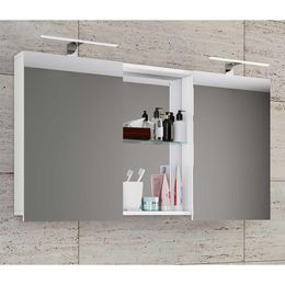 Pharao24.de Badschrank Spiegel weiss modern 112 cm breit Dreht&uuml;ren