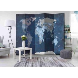 Pharao24.de Spanische Wand mit beschrifteter Weltkarte Blau und Grau