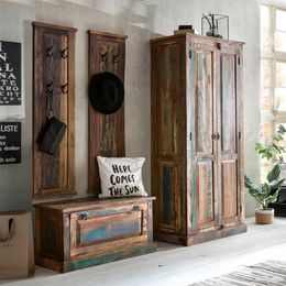 Pharao24.de Shabby Chic Garderobe aus Recyclingholz Braun und Bunt (vierteilig)