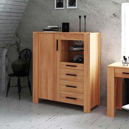 Pharao24.de Wohnzimmer Highboard aus Kernbuche Massivholz mit Glast&uuml;r