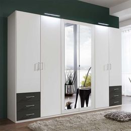 Pharao24.de XL Schlafzimmerkleiderschrank in Wei&szlig; und Dunkelgrau Spiegelt&uuml;ren