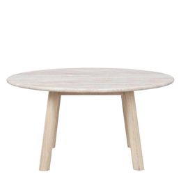 Pharao24.de Couchtisch mit beiger Marmorplatte Gestell in Eiche White Wash