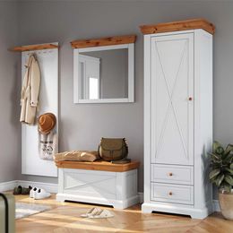 Pharao24.de Flur Set Garderoben Set im Landhausstil lackiert (vierteilig)