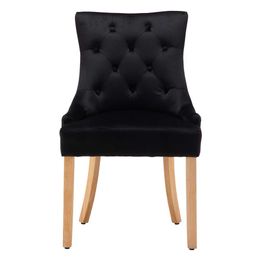 Pharao24.de Esszimmer St&uuml;hle mit schwarzem Samtbezug Knopfsteppung (2er Set)