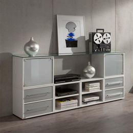 Pharao24.de Sideboard f&uuml;r B&uuml;ro Wei&szlig; Grauglas