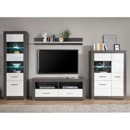 Pharao24.de TV Anbauwand in Wei&szlig; Hochglanz und Beton Grau modern (vierteilig)