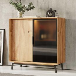 Pharao24.de Massivholzkommode mit Glas - zwei Schiebet&uuml;ren Industry und Loft Stil