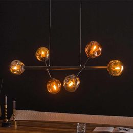 Pharao24.de 6-flammige H&auml;ngelampe aus Glas und Metall 110 cm breit