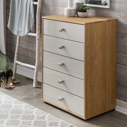 Pharao24.de Schubkastenkommode in Beige Glas beschichtet Eiche teilmassiv