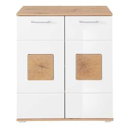 Pharao24.de Schuhgarderobe Schrank in Wildeichefarben & Wei&szlig; Dreht&uuml;ren