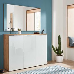 Pharao24.de Garderobenm&ouml;bel in Wei&szlig; Glas beschichtet Eiche (zweiteilig)