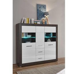 Pharao24.de Wohnzimmer Highboard in Wei&szlig; Hochglanz und Beton Grau modern