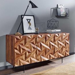 Pharao24.de Handgearbeitetes Sideboard aus Sheesham Massivholz und Metall 3 t&uuml;rig