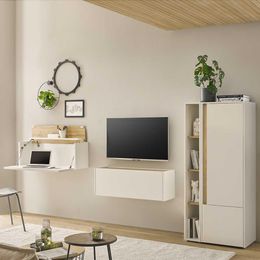 Pharao24.de Schrankwand Wohnzimmer weiss in modernem Design 158 cm hoch (vierteilig)