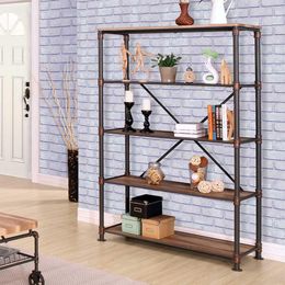 Pharao24.de Wohnzimmer Regal in Holz verwitterter Optik und Eisen 180 cm hoch