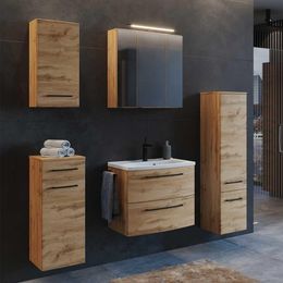 Pharao24.de Badm&ouml;bel Set Holzoptik in Wildeichefarben Made in Germany (f&uuml;nfteilig)