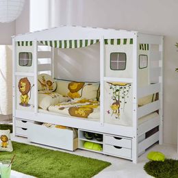 Pharao24.de Dschungel Kinderbett in Wei&szlig; Kiefer massiv Schubladen