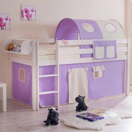Pharao24.de Kinderbett mit Tunnel und Vorhang in Lila Beige halbhoch