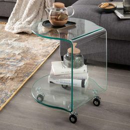 Pharao24.de Beistelltischchen aus Glas mit Kunststoffuniversalrollen 45 cm hoch