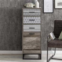 Pharao24.de Hohe Kommode in Grey Wash Optik 40 cm breit