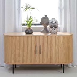Pharao24.de Schiebet&uuml;ren Sideboard im Skandi Design Vierfu&szlig;gestell aus Metall