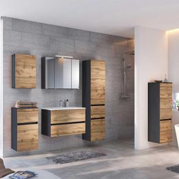 Pharao24.de Design Badezimmer Set in Wildeichefarben Anthrazit (sechsteilig)
