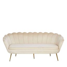 Pharao24.de Muschel Dreisitzer Couch in Beige und Goldfarben Samt