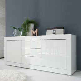 Pharao24.de Wohnzimmer Sideboard in Hochglanz Wei&szlig; 210 cm