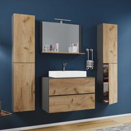 Pharao24.de Badezimmerm&ouml;bel zweifarbig in modernem Design die Wandmontage (vierteilig)