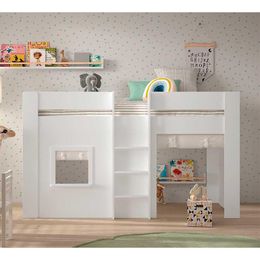 Pharao24.de Kinder Spielbett weiss 120 cm hoch Treppe