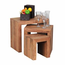 Pharao24.de Beistelltisch Set aus Akazie Massivholz naturbelassen (dreiteilig)