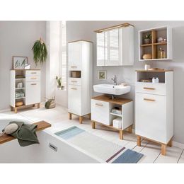 Pharao24.de Badezimmerm&ouml;bel Set wei&szlig; im Skandi Design 179 cm hoch (sechsteilig)