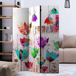 Pharao24.de Paravent Trennwand in Bunt Blumen Motiv