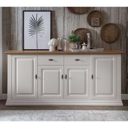 Pharao24.de XL Sideboard im Landhausstil Kiefer und Eiche Massivholz in Wei&szlig; 202x91x45 cm Pharao24
