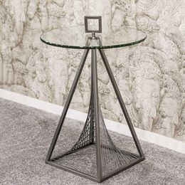 Pharao24.de Glas Beistelltisch rund B&uuml;gelgestell aus Metall