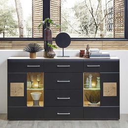 Pharao24.de Wohnzimmerschrank Sideboard in Wildeichefarben Schwarz
