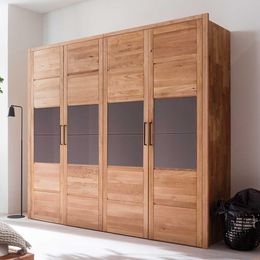 Pharao24.de Premium Massivholzschrank aus Wildeiche und Glas 4 T&uuml;ren