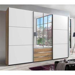 Pharao24.de XL Kleiderschrank zweifarbig mit Spiegelt&uuml;ren drei Schubladen