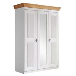 Pharao24.de Schlafzimmerkleiderschrank Holzkleiderschrank mit Spiegel und Dreht&uuml;ren aus Spiegelglas in Wei&szlig; 156x210x64 cm Pharao24