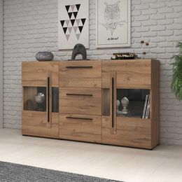 Pharao24.de Wohnzimmer Kommode mit Glast&uuml;ren Eichefarben und Schwarz