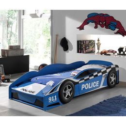 Pharao24.de Kleinkinderbett in Rennwagen Form Blau Hochglanz