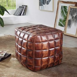 Pharao24.de Leder Sitzw&uuml;rfel in Braun Landhausstil