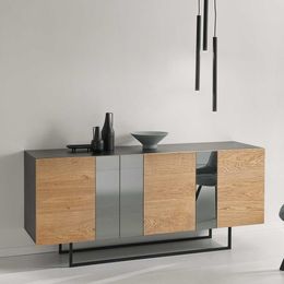 Pharao24.de Luxus Sideboard in Eiche hell Spiegelglas Front